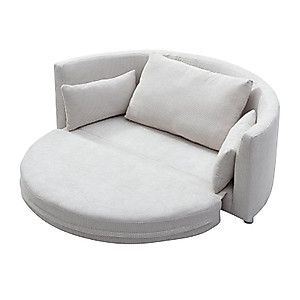 Taiweny Convertible Chair Bed Sleeper, Round Fold Out Chair Bed Folding Sofa Bed, Folding Chair Bed Foldable Sleeper Sofa for Living Room Apartment, 55" W, Beige