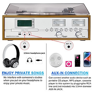 LUXSWAY Vinyl Record Player with Romote Control CD Player with LCD Display Encoding with Bluetooth All-in-One Player Variable Pitch