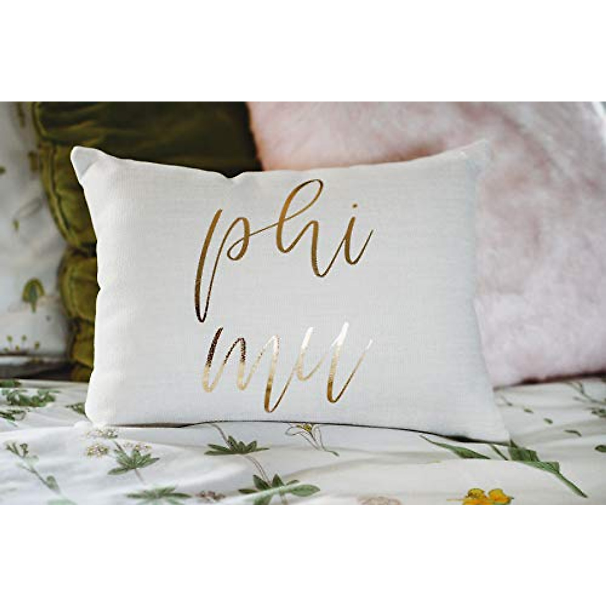 Sorority Shop Phi Mu Pillow – Gold Script Design, 12" x 16" Lumbar Pillow Sorority