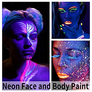 Boobeen Face & Body Paint Neon Fluorescent Glow Water Based Face Painting Kit UV Glow Water Activated Body Paint, in Dark Party Supplies, Set of 6 Tubes