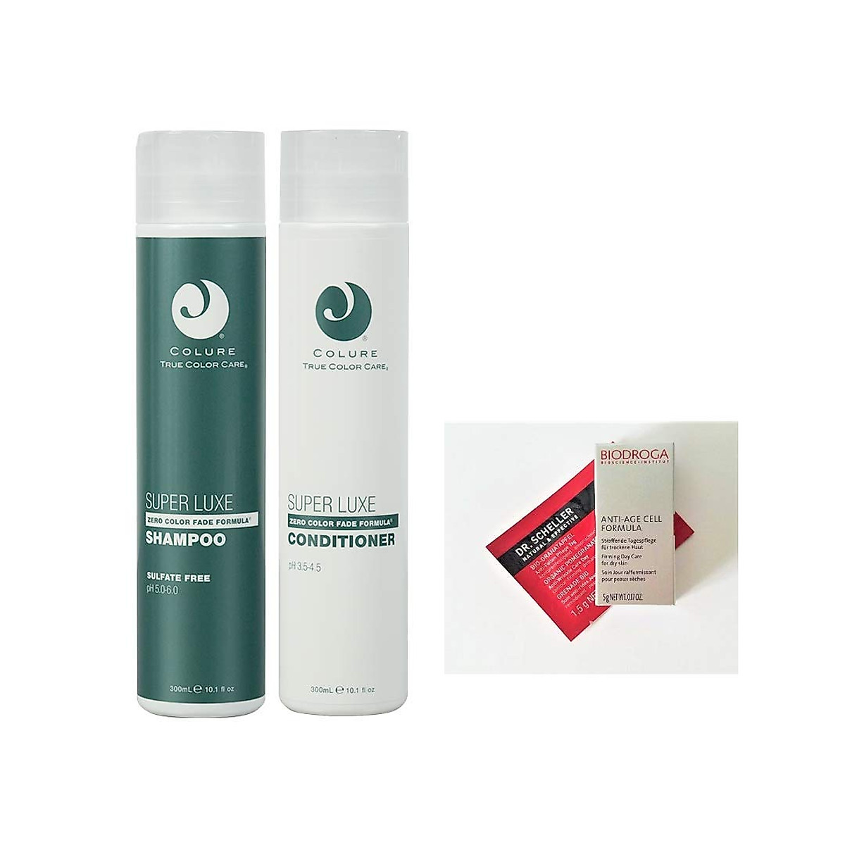 Colure True Color Care SUPER LUXE Shampoo & Conditioner DUO 10.1 oz each + 2 Free Samples. Products are Vegan, Cruelty Free, Organic. FREE of Sulfates, Parabens, Dyes, Petrolatum, Wheat & Soy.