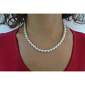 Verona Jewelers Sterling Silver 7MM 8MM Italian Bead Ball Chain Necklace- Handmade Bead Italian Necklace, Silver Bead Necklace (18, 8MM)