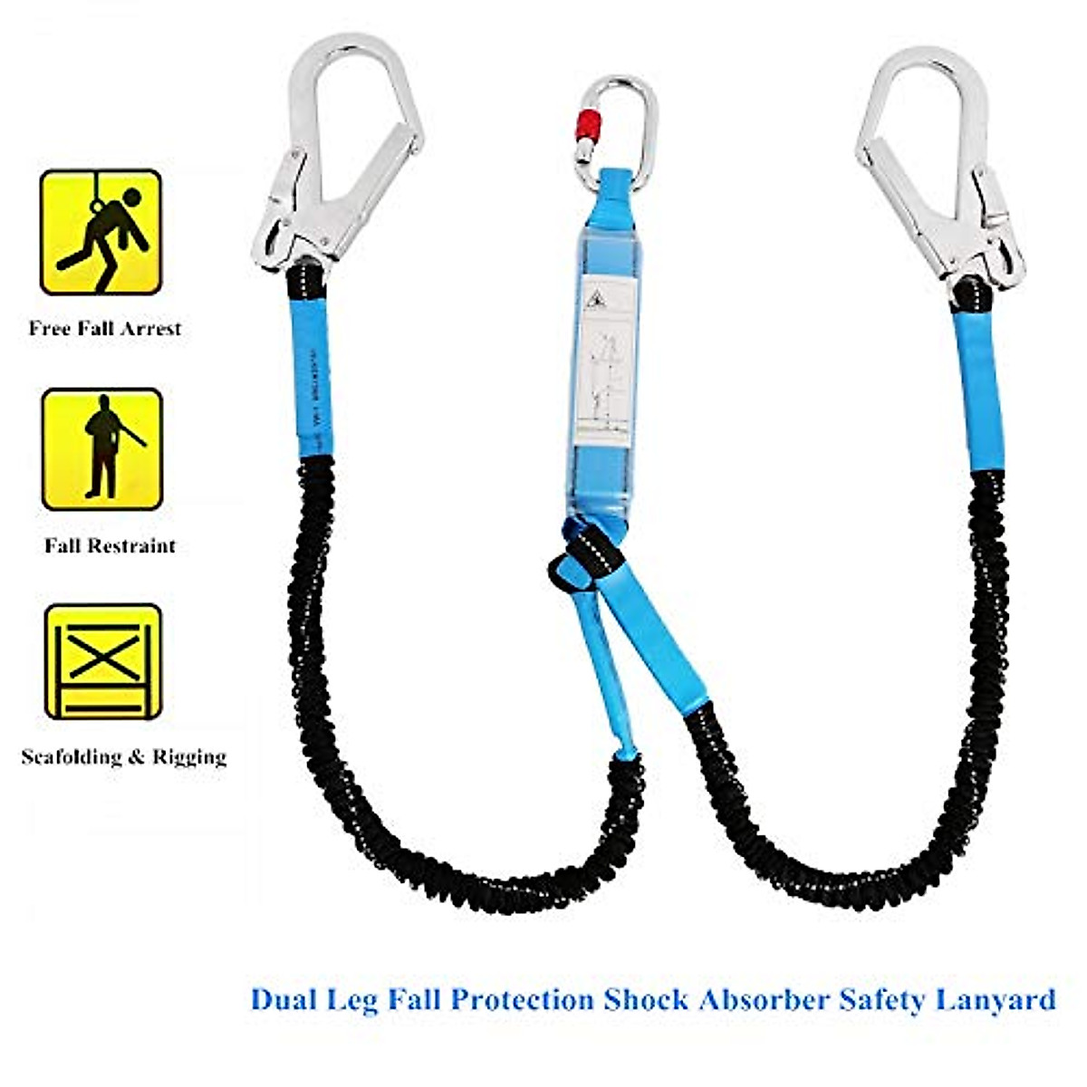 6ft Internal Shock Absorbing Safety Lanyard with Double Snap Hook Connectors, Fall Protection Equipment