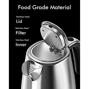 LONGDEEM Electric Kettle Stainless Steel 1.7L - 1500W Quick Boil, Retro Style, Auto Shut-Off, Boil Dry Protection with Filter & Water Gauge - Perfect for Tea, Hot Water