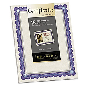 Southworth CT1R Foil-Enhanced Parchment Certificates Ivory/Blue/Silver 24 lb 8.5 x 11 15/Pk