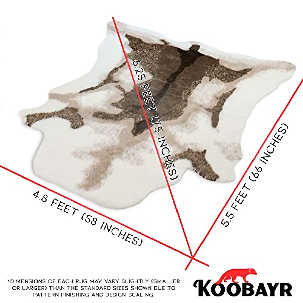 KOOBAYR Faux Cowhide Rug 5x6 feet - Cow Print Rug - Synthetic Cowhide and Western Decor Rug - Cow Rugs for Living Room Bedroom & Office Machine Washable Rug