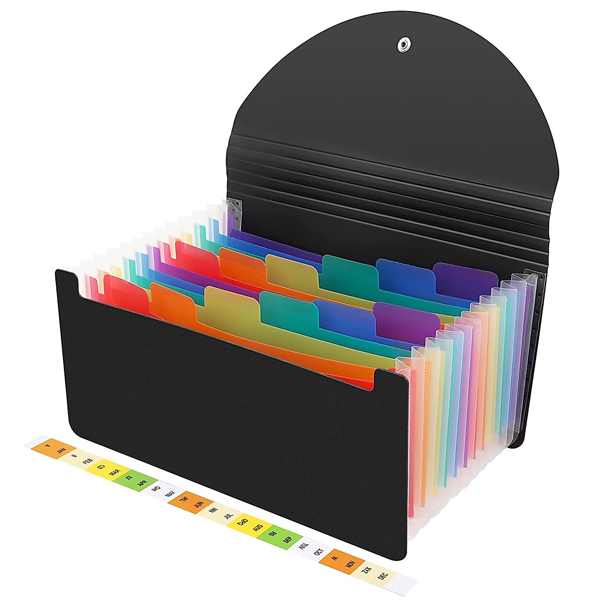 Expanding File Folder with Labels, 13 Pocket Accordion Document, Portable Accordion Filing Folder for Letter A4 Paper Document, Papers Letter Size, Black