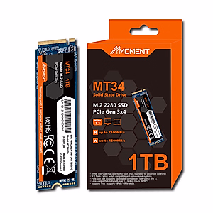 MMOMENT MT34 1TB PCIe Gen3 NVMe M.2 2280 Internal Solid State Drive, Gen3.0X4, Read Speed up to 2000MB/s, for Laptop and PC Desktop