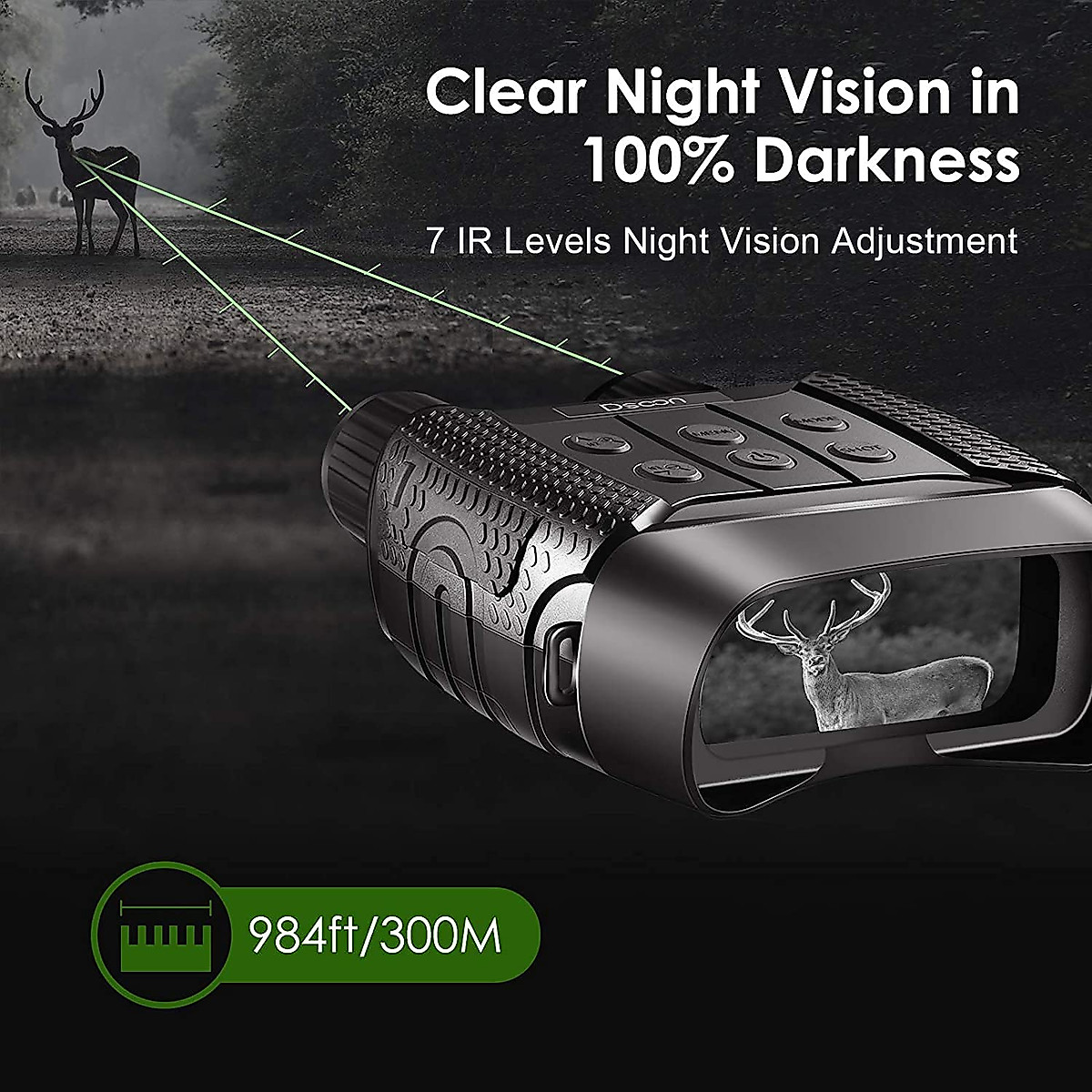 Night Vision and Day Binoculars for Hunting in 100% Darkness - Digital Infrared Goggles Military for Viewing 984ft/300M in Dark with 2.31" LCD Screen, Take Day Night IR Photos Video 32G TF Card Adults