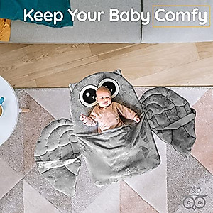 T&D Owls Baby Lounger for Newborn, Cute Flannel Fleece Baby Lounger, Breathable Co Lounger for Baby, Portable Baby Pad for Traveling, Infant Floor Seat, Machine Washable (Gray)
