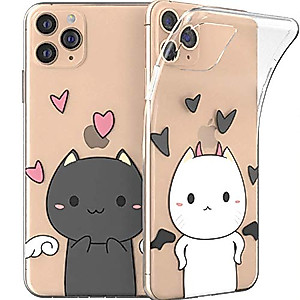 Toik Matching Couple Cases for Apple iPhone 11 Pro Xs Max Xr 10 X 8 Plus 7 6s 5s SE Soulmate Lightweight Angel Devil Cats BFFs Boyfriend TPU Print Gift Anniversary Kawaii Protective Girly Cute