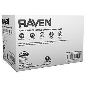 Raven 10 Pack SAS Safety 66517 6 mil Black Nitrile Disposable Gloves 7 Mil - Medium (100 Gloves per Box)