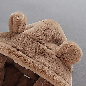 WEONEDREAM Unisex Baby Boys Girls Winter Fur Coat Toddler Puffer Jacket with Hood 6-12M Infant Warm Outfits Pretty Baby Fleece Lined Outerwear(Coffee,80)