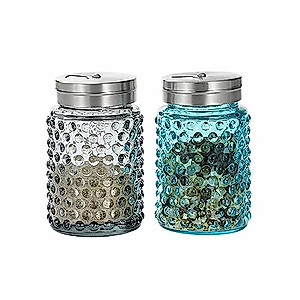 Sizikato Glass Salt and Pepper Shakers Set, Beaded Surface