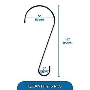 SunGrow S-Shaped Metal Tree Branch Hangers, Black Hook Stainless Steel Stakes for Bird Feeder & Baths, Plant Hanger, Outdoor Lights (5 Pcs - 6 Inches)