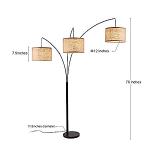 LHLYCLX Arc Lamps for Living Room, Multi Head Tree Floor Lamp for Bedroom, 3 Lights Standing Lamps Hanging Over The Couch (Black)