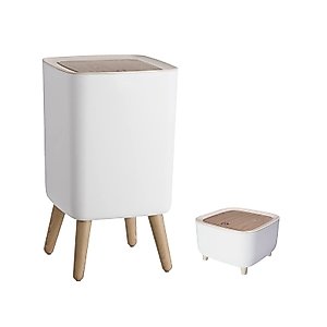 Bedroom Trash Can with Lid,Waste Basket for Bathroom,Kitchen Garbage Can with Push Button, Small Trash Bin，Plastic Rubbish Bin for Office, Living Room, 2.6 Gallon&0.5 Gallon (2 Pieces)
