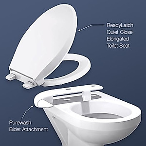 KOHLER 4636-RL-0 Cachet ReadyLatch Quiet Close Elongated Toilet Seat, White & Purewash Toilet Seat Attachment for Bidet functionality, 22860-0, White