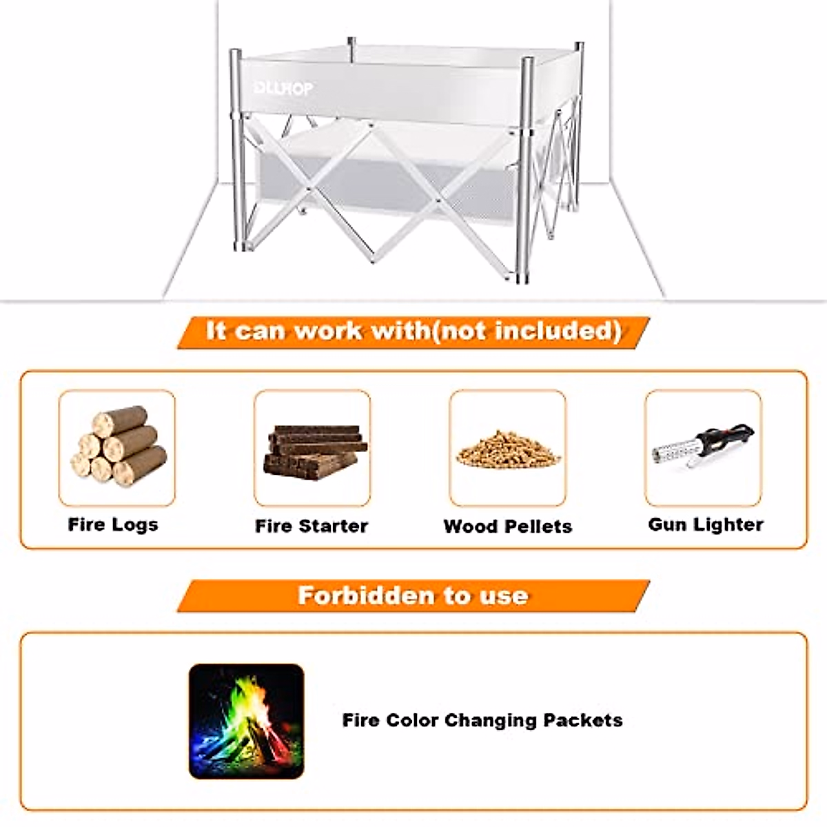 24 Inches Camping Fire Pit, DLLHOP Fire Pit with Aluminum- Alloy Frame, 304 Stainless Steel Mesh and Heat Shield for Leave No Trace Fires, Outdoor Fire Pit for Camping, Beach Parties, Patio, DH-FP01