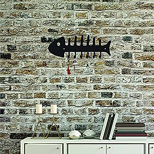 CREATCABIN Fishbone Key Holder Hanger Towel Rack Organizer with 6 Hooks Wall Mounted Decorative for Wall Bathroom Kitchen Entryway Door Including Screws and Anchors 10.6" x 3.9"