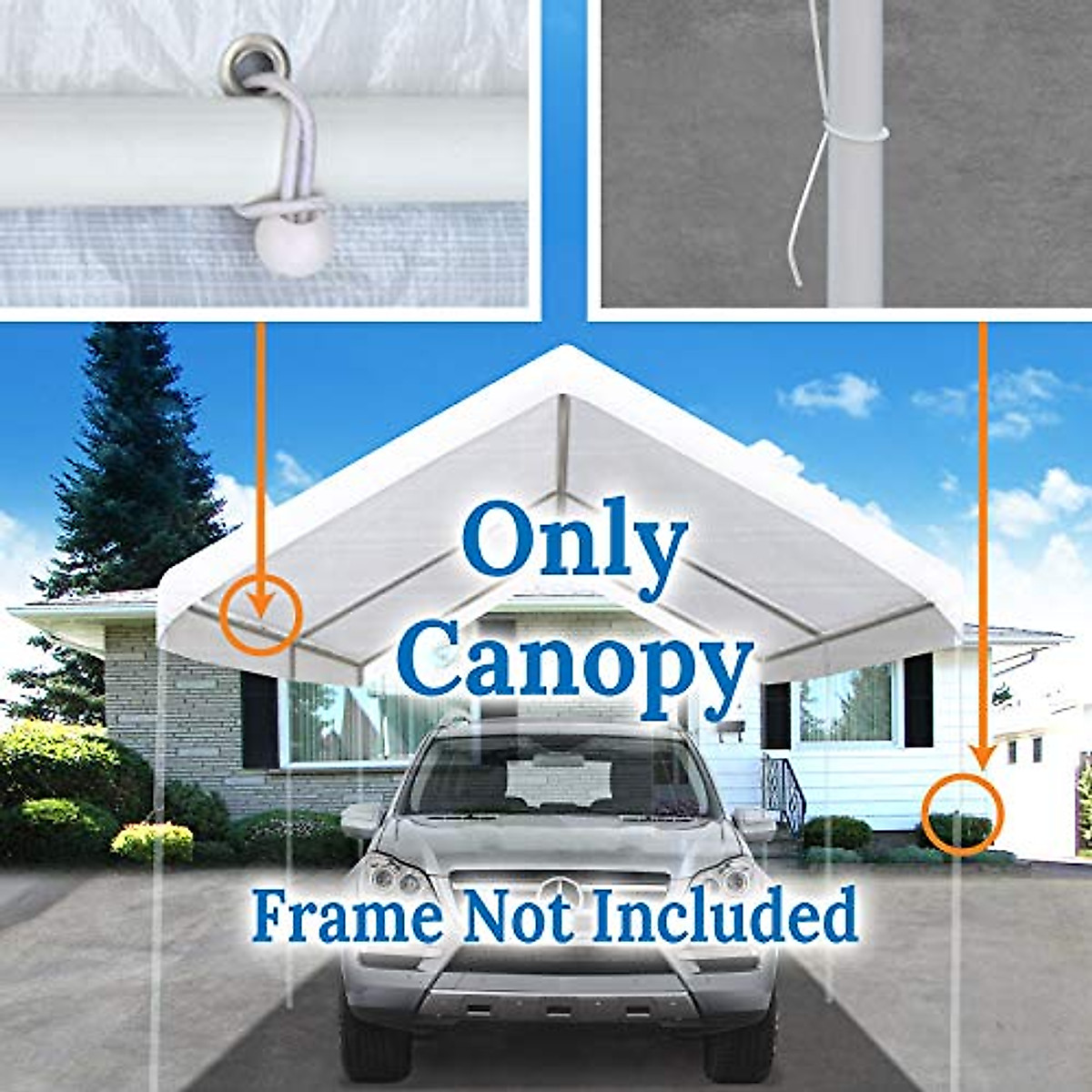 BenefitUSA 10'x20' Carport Replacement Canopy Garage Top Tarp Shelter Cover, Canopy ONLY (w/Edge)