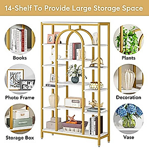 Tribesigns 5-Tier Bookshelf, Modern Tall Bookcase Book Shelf Organizer Freestanding Open Display Shelves for Bedroom Living Room Home Office, 70.8" H x 39.4" L, White/Gold