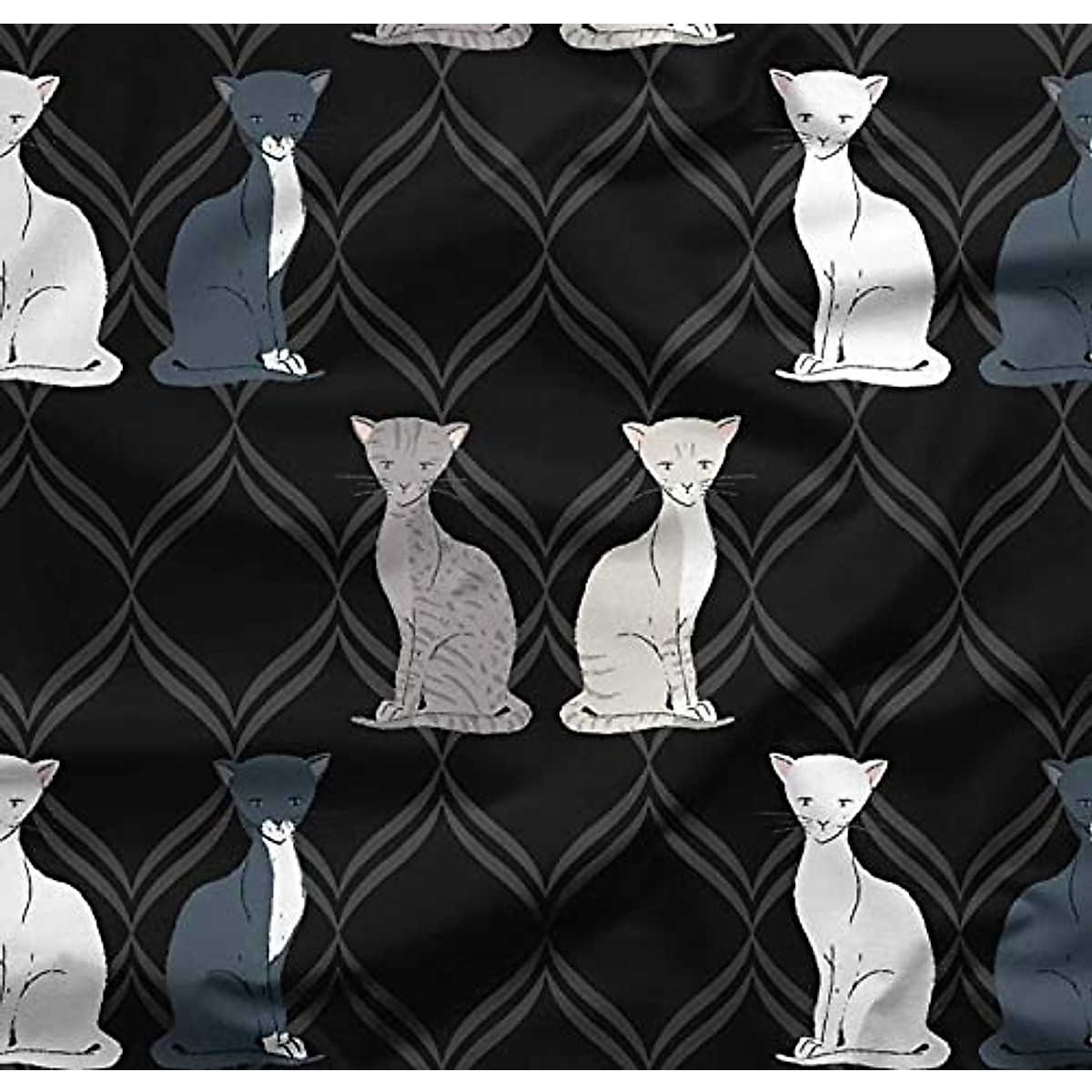 Soimoi Black Cotton Canvas Fabric Quatrefoil Cat Animal Printed Craft Fabric by The Yard 44 Inch Wide