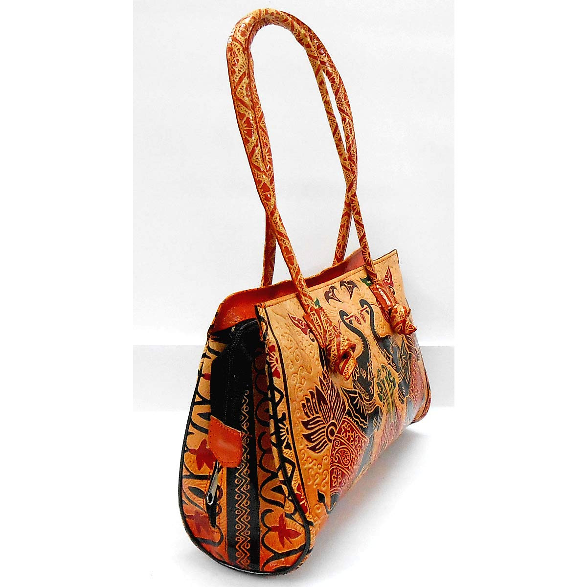 Twin Royal Elephants ethnic traditional 100% Genuine Pure Shantiniketan Leather Shoulder Bag Medium