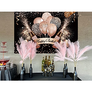 Happy Birthday Backdrop Rose Gold Balloon Glitter Sparkle Spots Champagne Photography Background for Women Girls Party Decoration Banner Photo Booth Props