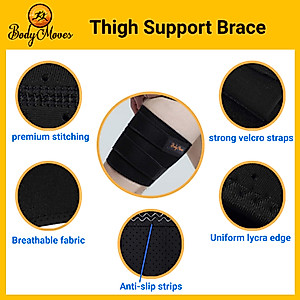 BodyMoves Thigh Support Brace plus Hot and cold ice pack Adjustable hamstring quad Compression wrap Sleeve for men and women tendinitis pulled groin muscle sprain