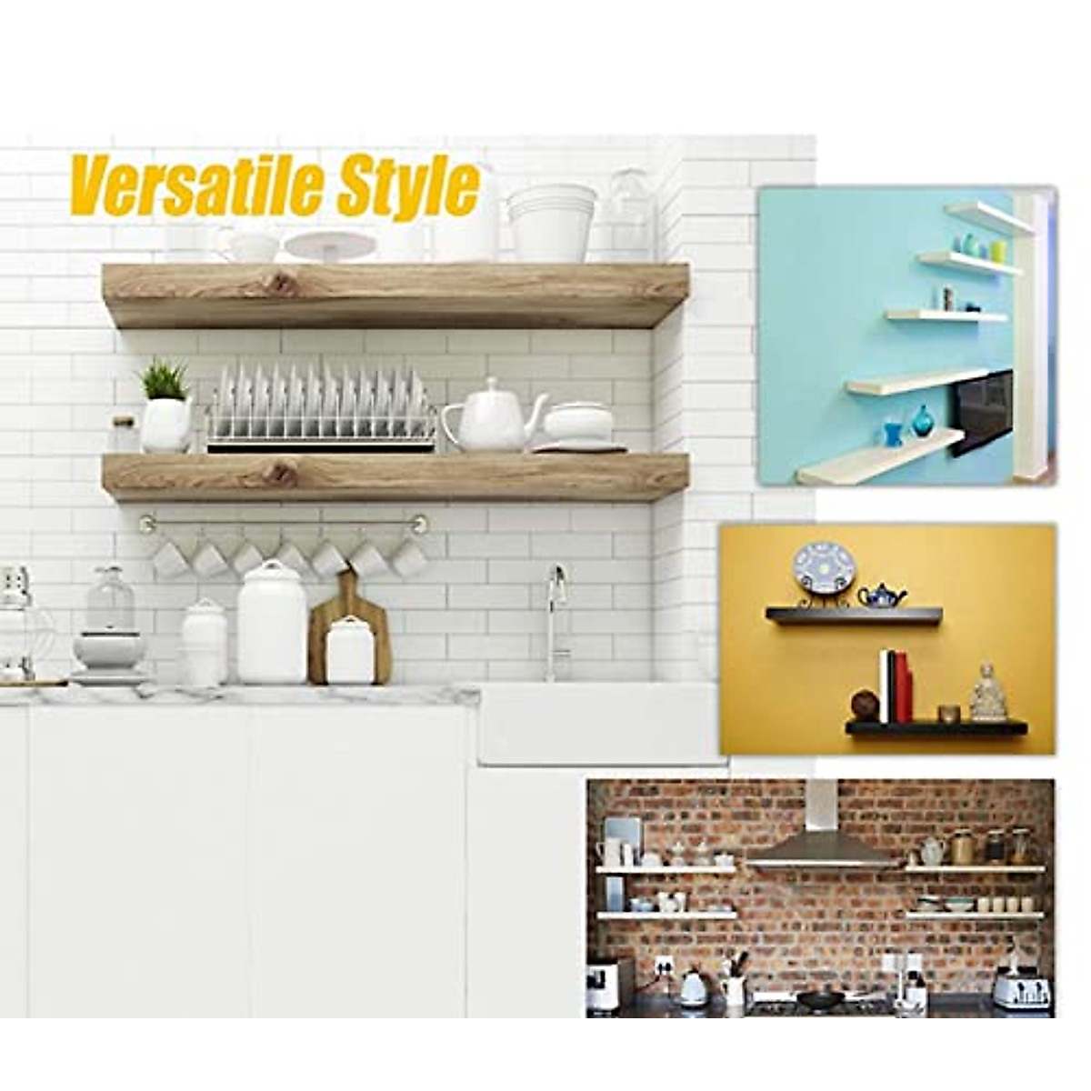 COUNTOOZQ Floating Shelves Rustic Wood Wall Shelf Wall Shelf Wood Floating Rack Hidden Decoration Storage Holder Shelf Rack Handmade Multifunction Decorative for Kitchen/Bedroom Frame,50cm