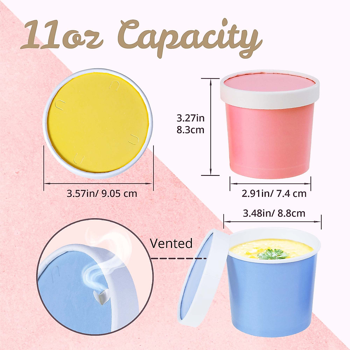 MATICAN Paper Ice Cream Cups with Lids, 40-Pack 11-Oz Soup Cups with Lids, Disposable Ice Cream Containers, 11-Ounce, 5 Pastel