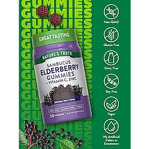 Nature's Truth Black Elderberry Gummies | 50 Vegan Gummies | with Vitamin C and Zinc | Berry Flavor | Vegan, Non-GMO, and Gluten Free Supplement