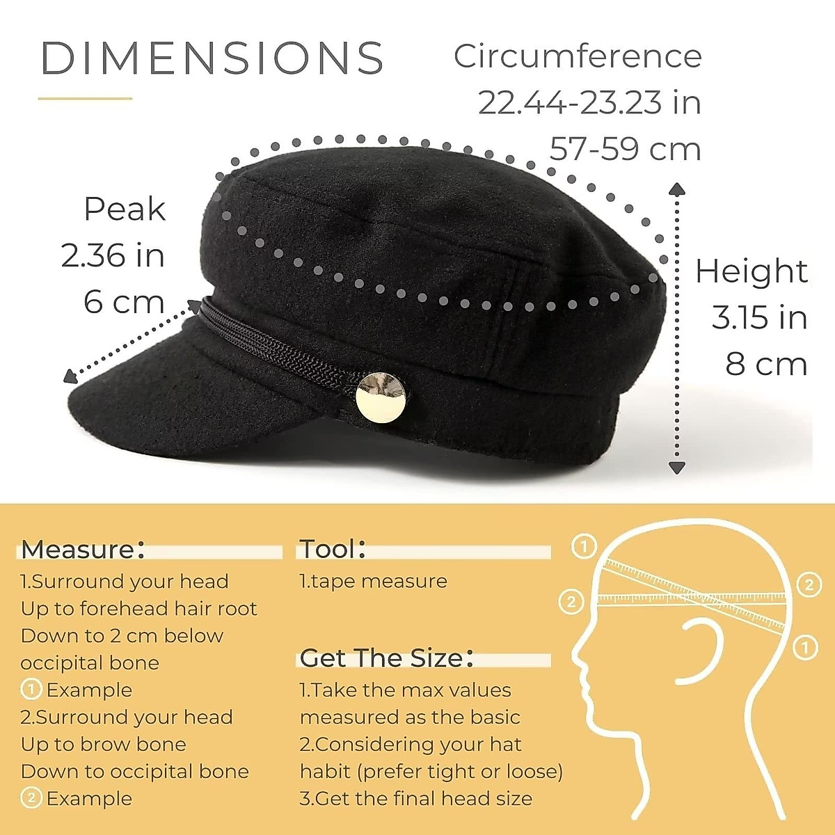 accsa Womens Fashion Newsboy Cap Bakerboy Cabbie Gatsby Pageboy Visor Beret Hat Black