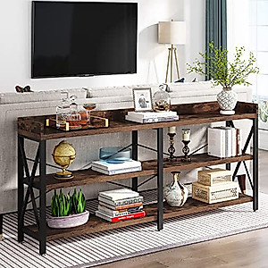 Tribesigns 70.9 Inch Extra Long Console Table, Industrial Narrow Sofa Table Behind Couch with Storage Shelves, 3 Tier Accent Hallway Entryway Table for Living Room, Rustic Brown