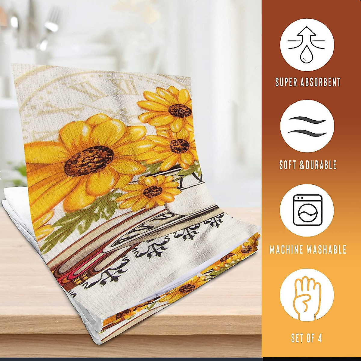 Lobyn Value Pack Kitchen Towel Oven Mitts and Pot Holders Sets, Pot Holders and Oven Mitts Sets, Kitchen Mittens and Pot Holder Set, Potholder Set, Mittens Kitchen Sunflower Design