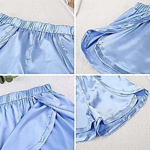 Womens Pajama Sets Silk Satin 3 Piece Sleepwear Cami Shorts and Long Sleeve Top Set Soft Comfy Loungewear, 3-blue-imitation Silk-3pcs