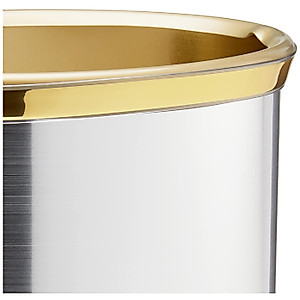 Kraftware Mylar Brushed Chrome/Brass 13-Inch Oval Waste Basket with 3/4-Inch Brushed Brass and Gold Bumper