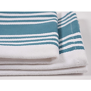 KAF Home Set of 4 Centerband and Waffle Flat Kitchen Towels | 18 x 28 Inch Absorbent, Durable, Soft, and Beautiful Kitchen Towels | Perfect for Messes and Drying Dishes - Teal
