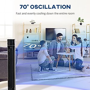 HOMCOM 47.25" Oscillating Tower Fan Cooling for Bedroom with 3 Speeds, Floor Fan with 12h Timer, LED Display, and Remote Control, Black