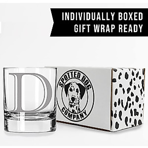 Etched Monogram 11oz Whiskey Rocks Glass (Letter D), A-Z Customized Bourbon Gifts for Men, Personalized Old Fashioned Scotch Glass, Custom Engraved Gifts for Him, Initial, Name, Regalos Personalizados