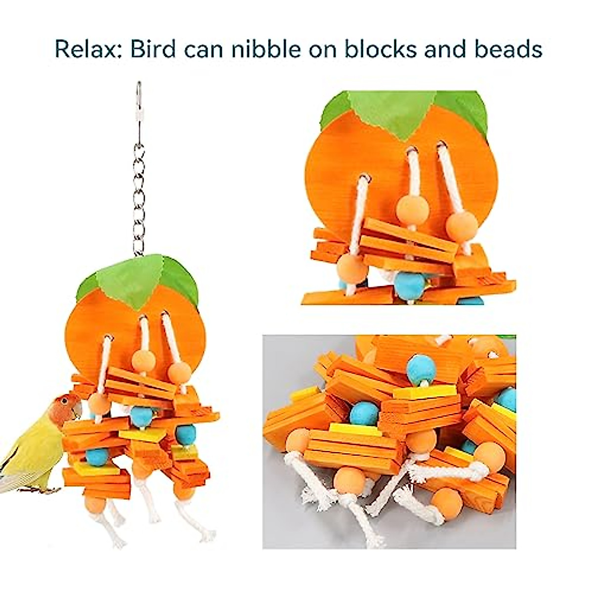 JSLZF Bird Chewing Toy for Cockatiel Conure Wood Block Toy Parrot Cage Toys Hanging Foraging Budgie Bite Toy for Parakeet Small (4PCS Fruit Shape)