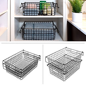 Home-Complete Nesting Storage Bins Stackable Wire Baskets, Set of 2, Large, Black, 2 Each