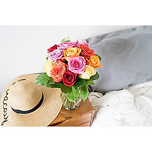 From You Flowers - One Dozen Rainbow Roses with Free Vase (Fresh Flowers)