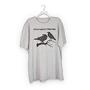Revel Shore Attempted Murder T Shirt Funny Crow Flock Bird Pun Novelty Graphic Tee (Small) Sport Grey