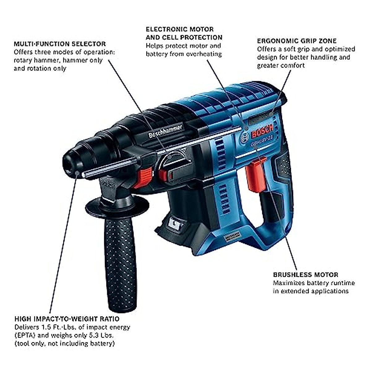 BOSCH GBH18V-21N 18V Brushless SDS-plus® Bulldog™ 3/4 In. Rotary Hammer (Bare Tool)