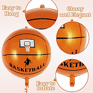 Basketball Balloons, 6 Pcs Metallic Foil Round Balloons, 22 Inch Large Mylar Basketball Balloons for Birthday Basketball Sports Themed Party