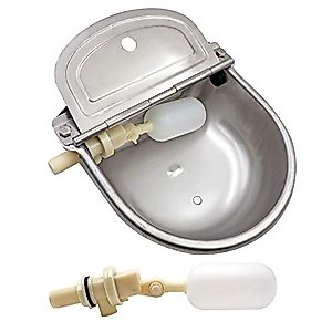 MACGOAL Stainless Steel Automatic Waterer Bowl with Drain Plug and 2 Float Valves, Water Trough for Livestock Dog Goat Pig Waterer