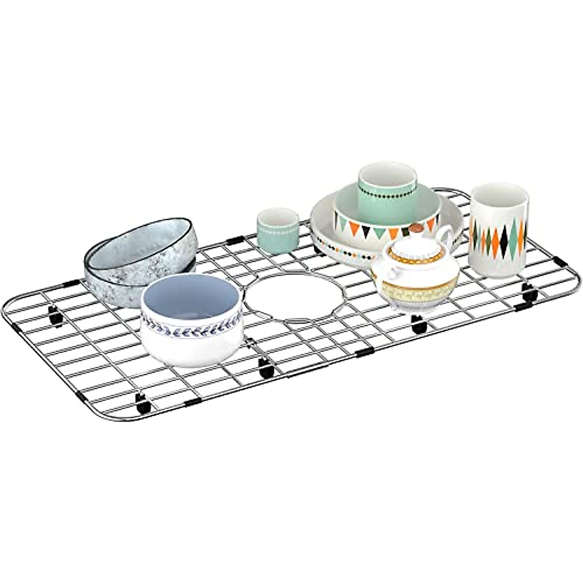 SANNO Kitchen Sink Grate Stainless Steel Sink Protector for Kitchen Sink, Grid Sink Protector Kitchen Sink Rack for Bottom of Sink,Center Drain Sink Bottom Grid,25"L X 12.8"W
