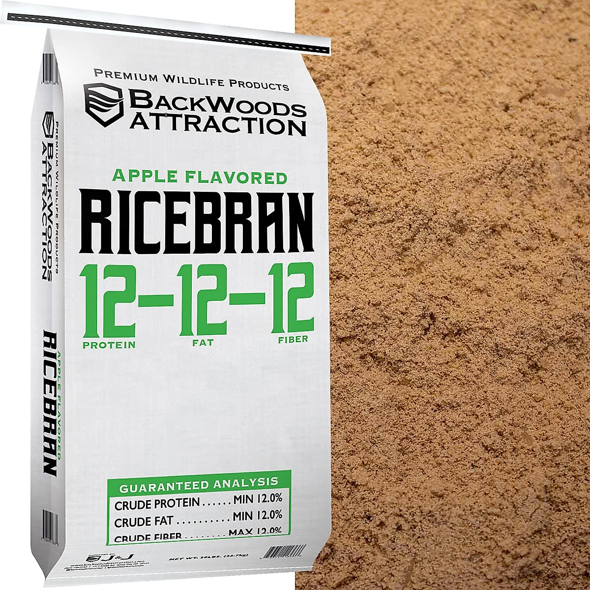 Backwoods Premium Wildlife Products Deer Attractants for Whitetail Deer, Apple Rice Bran Deer Attractant Feed 50 Pound Bag